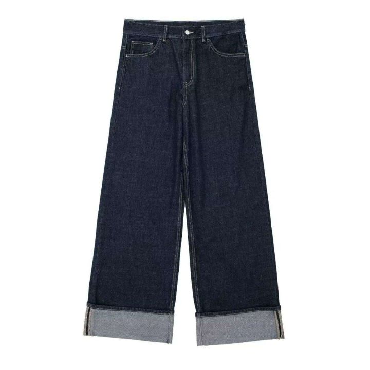 Indigo Cuffable Hem Baggy Jeans - New Asia Garment